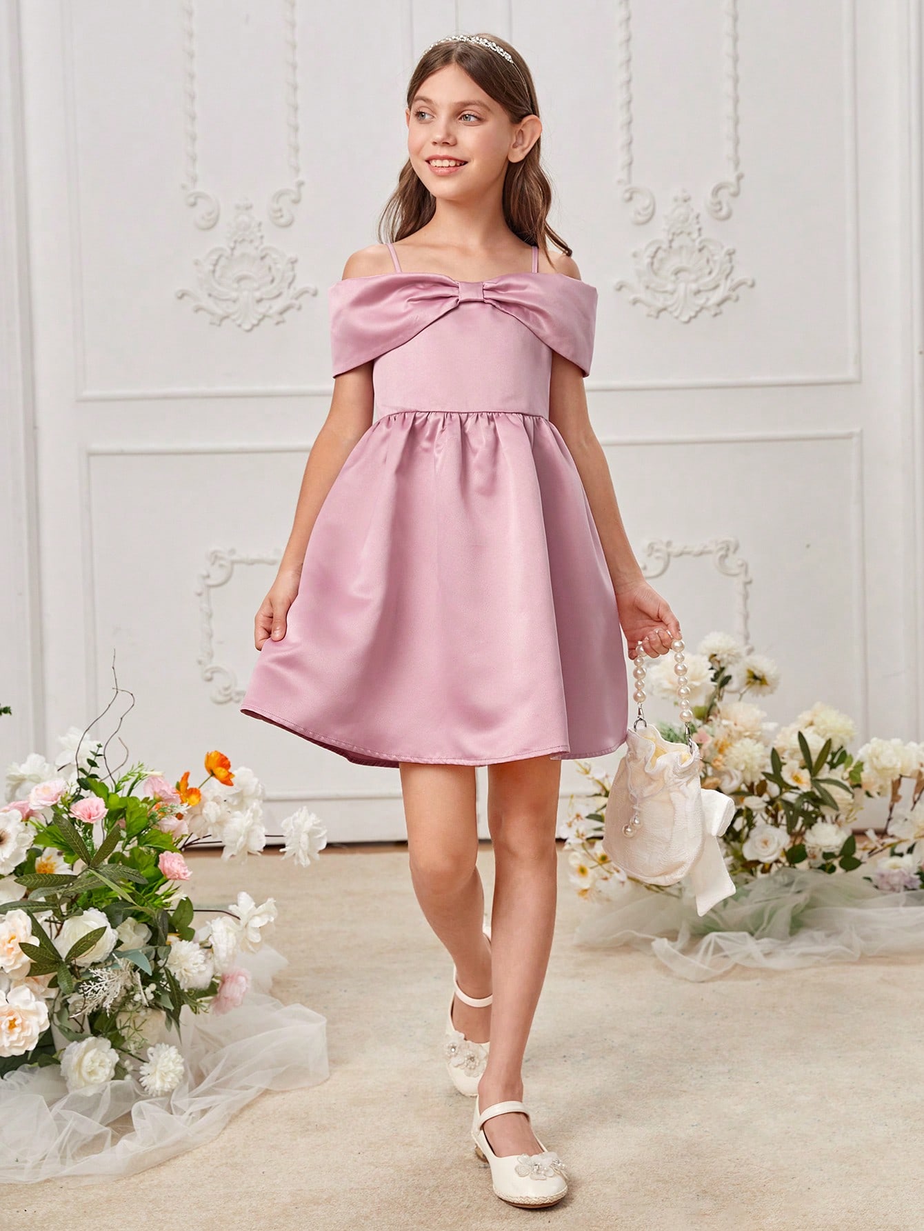 SHEIN Kids Nujoom Tween Girl Cold Shoulder Bow Front Dress | SHEIN USA