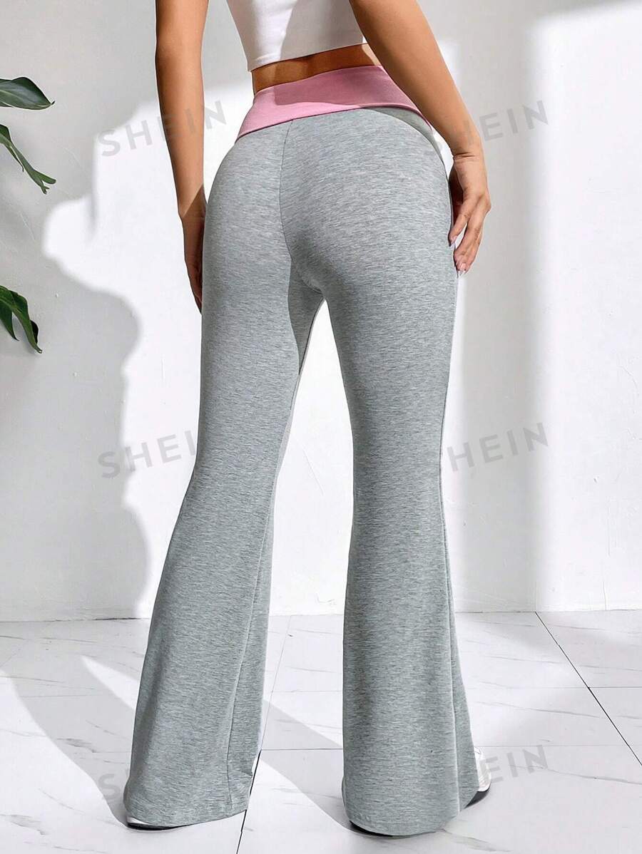 SHEIN EZwear Contrast Trim Flare Leg Trousers | SHEIN UK