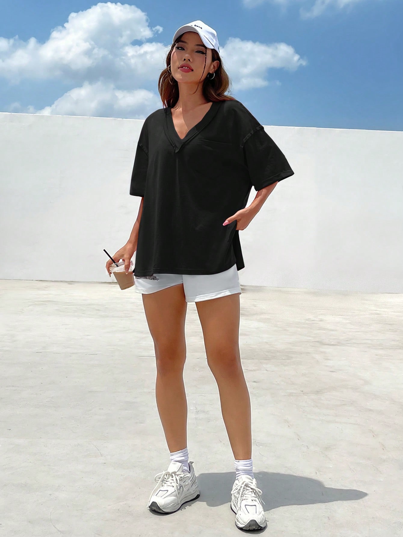 SHEIN EZwear Solid Drop Shoulder Tee | SHEIN USA