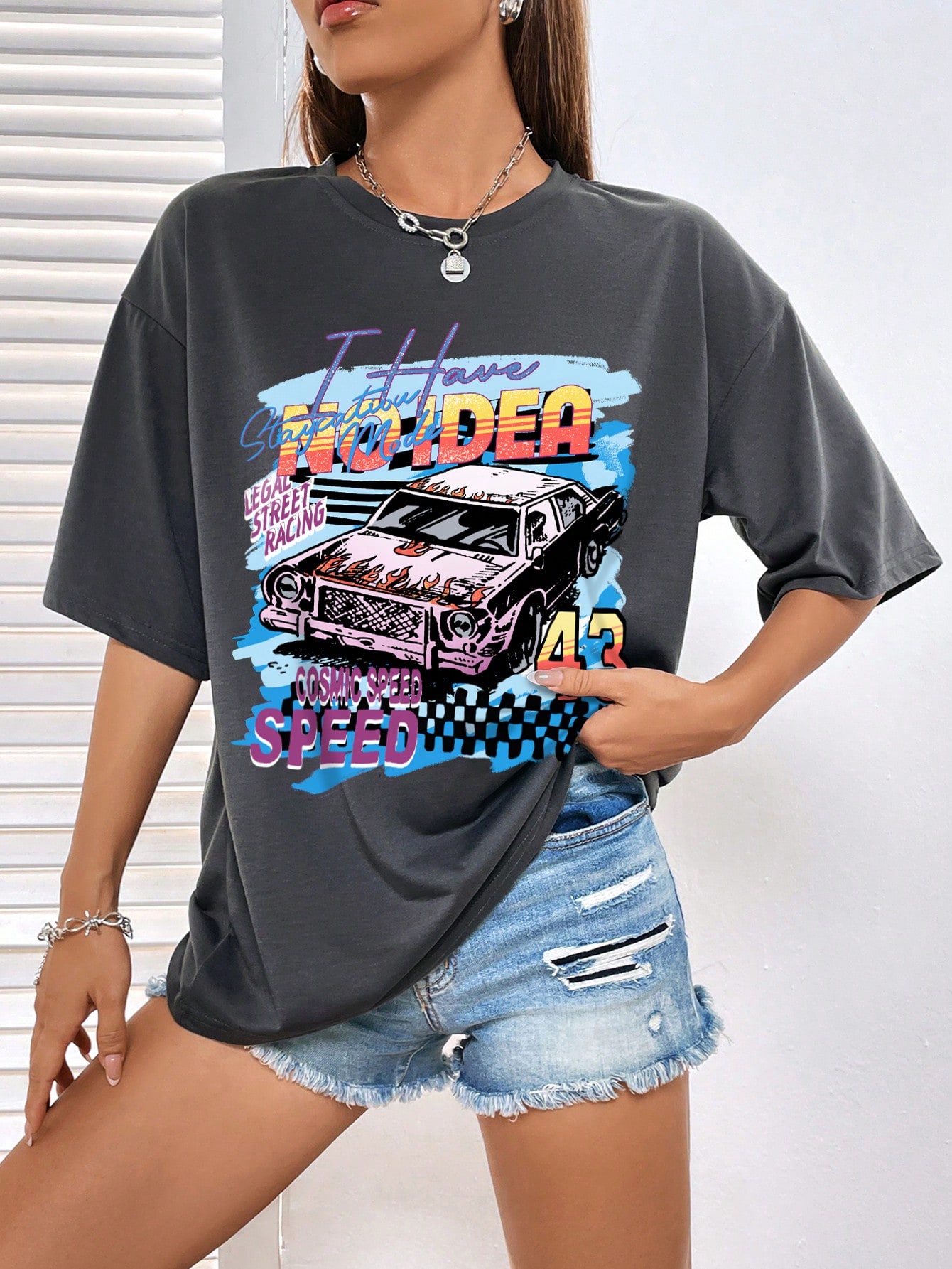 Shein Coolane Car And Letter Graphic Drop Shoulder Tee Shein Uk