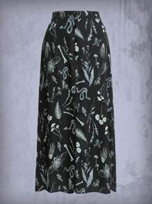 ROMWE Goth Plus Plants Print Skirt | SHEIN USA