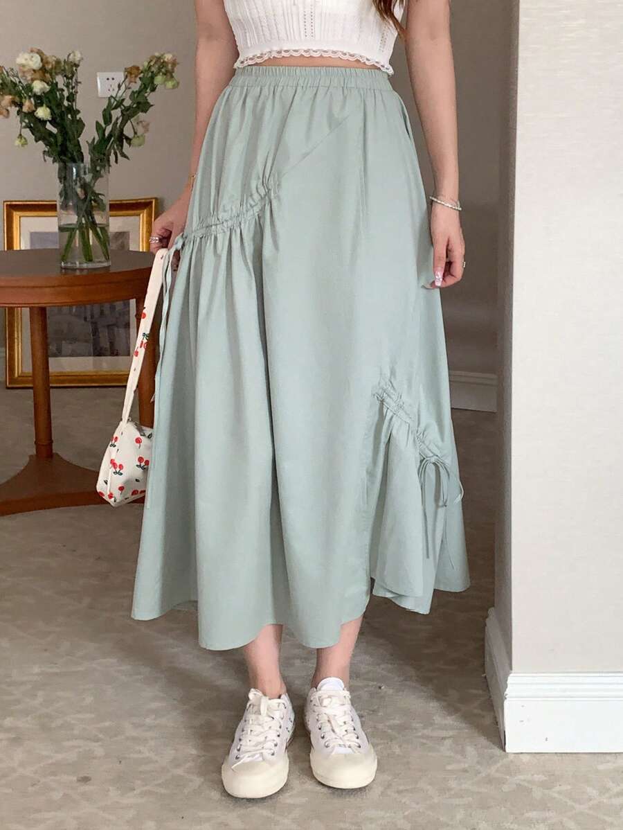 DAZY Solid Drawstring Ruched Skirt | SHEIN USA