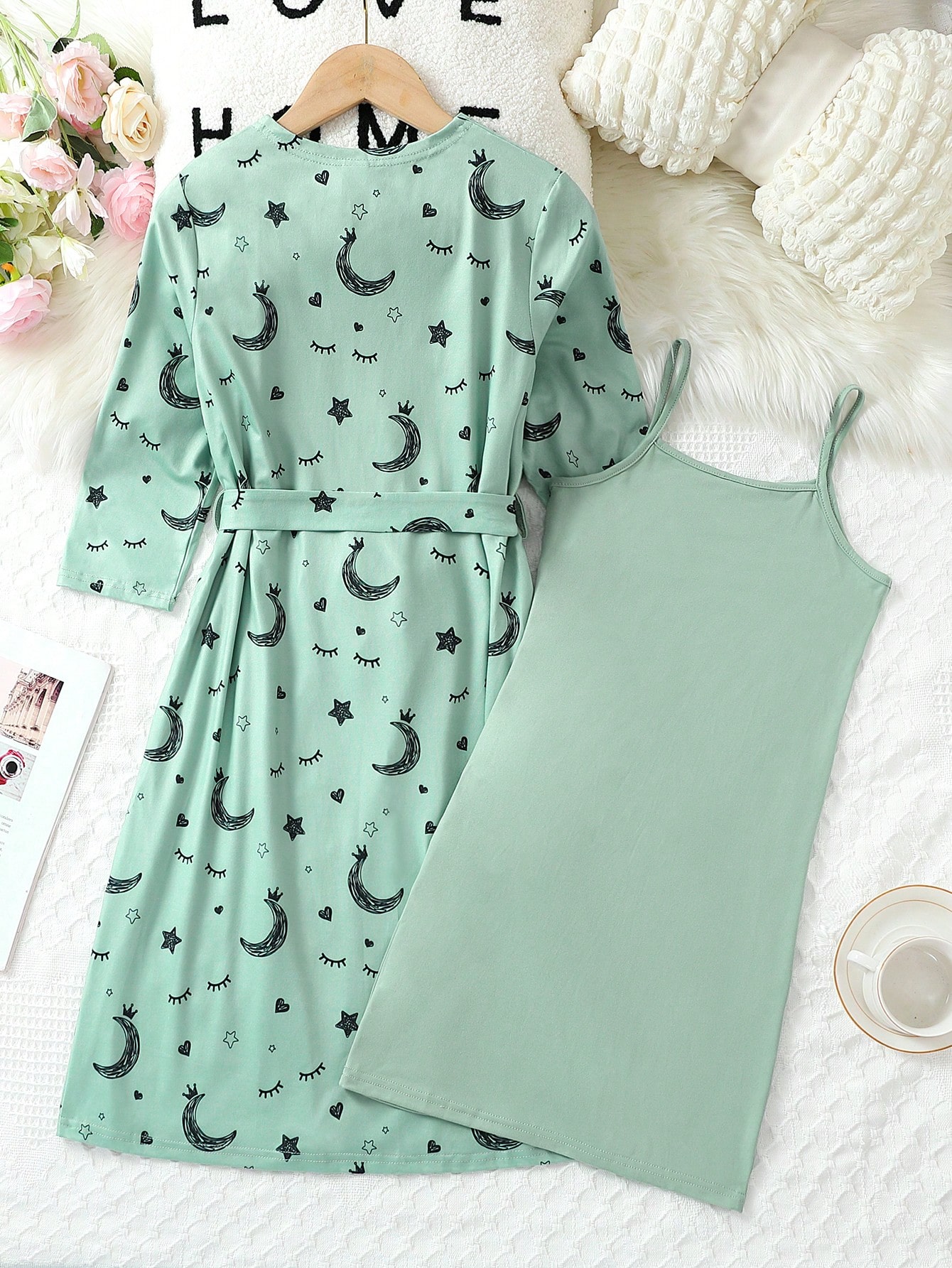 Tween Girl Moon Print Robe & Slogan Graphic Cami Sleep Dress | SHEIN UK