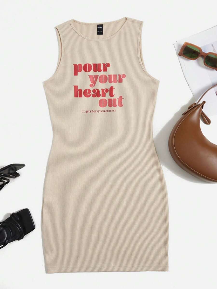 POSSE Slogan Graphic Ribbed Knit Bodycon Dress | SHEIN USA