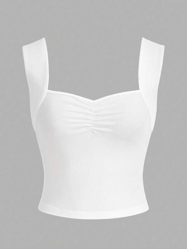 Shein Ezwear Solid Ruched Bust Wide Straps Top Shein Usa