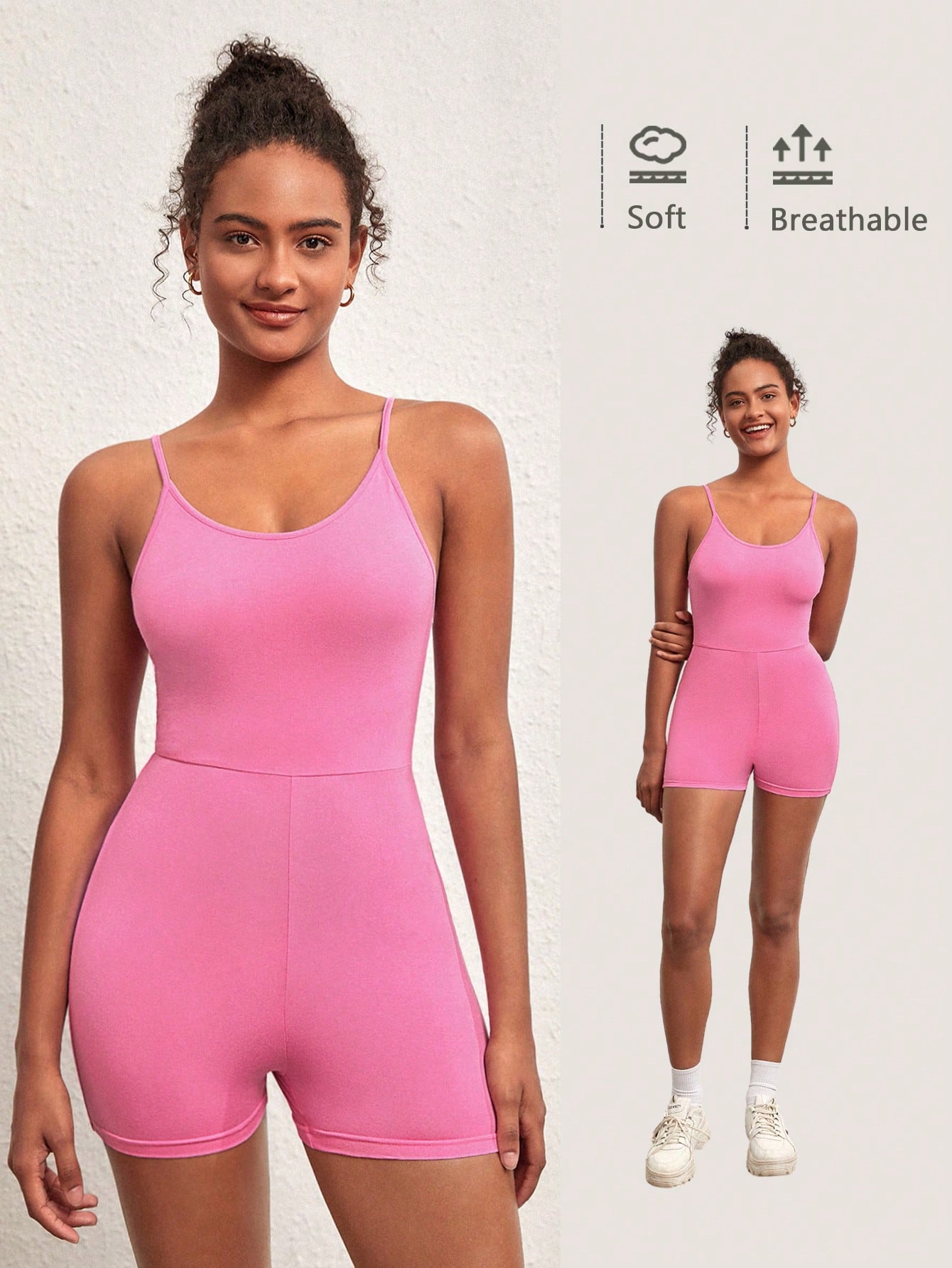 SHEIN BASICS Solid Cami Unitard Romper | SHEIN USA