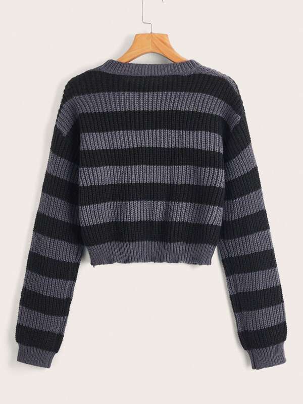 Goth Striped Drop Shoulder Sweater | SHEIN USA