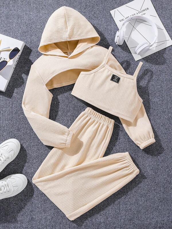 Adolescent Fille À Applique Lettre Top À Fines Brides & Pantalon De Survêtement & Sweat-Shirt ...