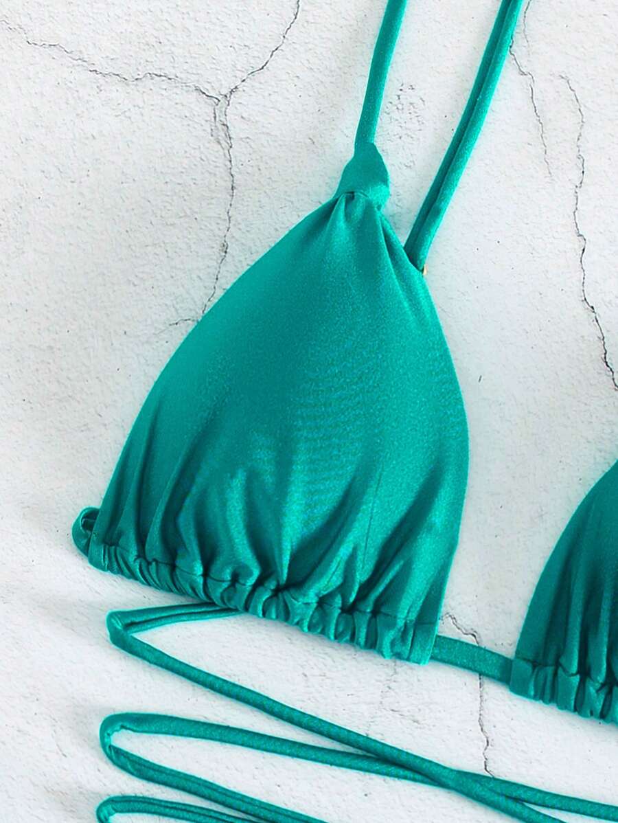Shein Swim Summer Beach Plain Triangle Tie Side Bikini Set Shein