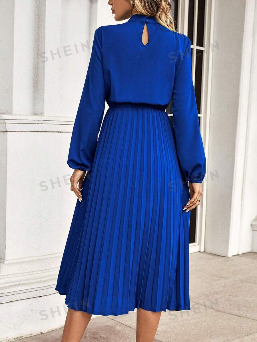 SHEIN Clasi Gola Simulada Manga Da Lanterna Bainha Pregueada Vestido | SHEIN Brasil