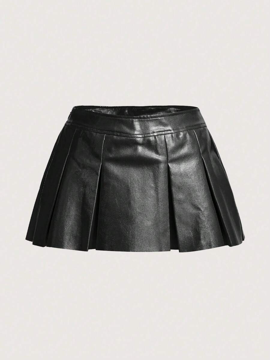 SHEIN X Antonella SHEIN ICON Solid PU Leather Pleated Skirt | SHEIN USA