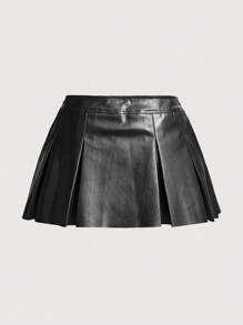 SHEIN X Antonella SHEIN ICON Solid PU Leather Pleated Skirt | SHEIN USA