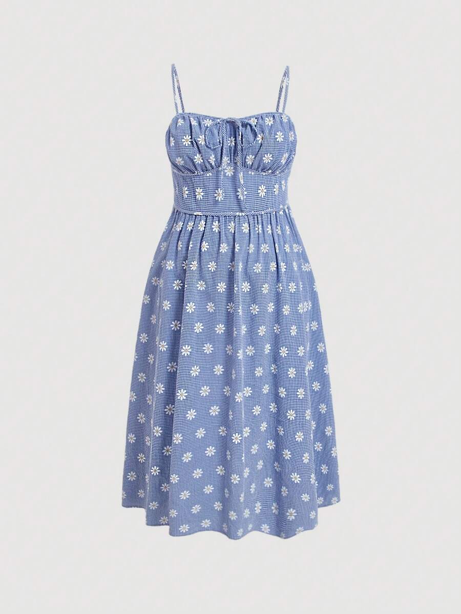 SHEIN MOD Plus Daisy Floral Print Knot Front Cami Dress | SHEIN USA