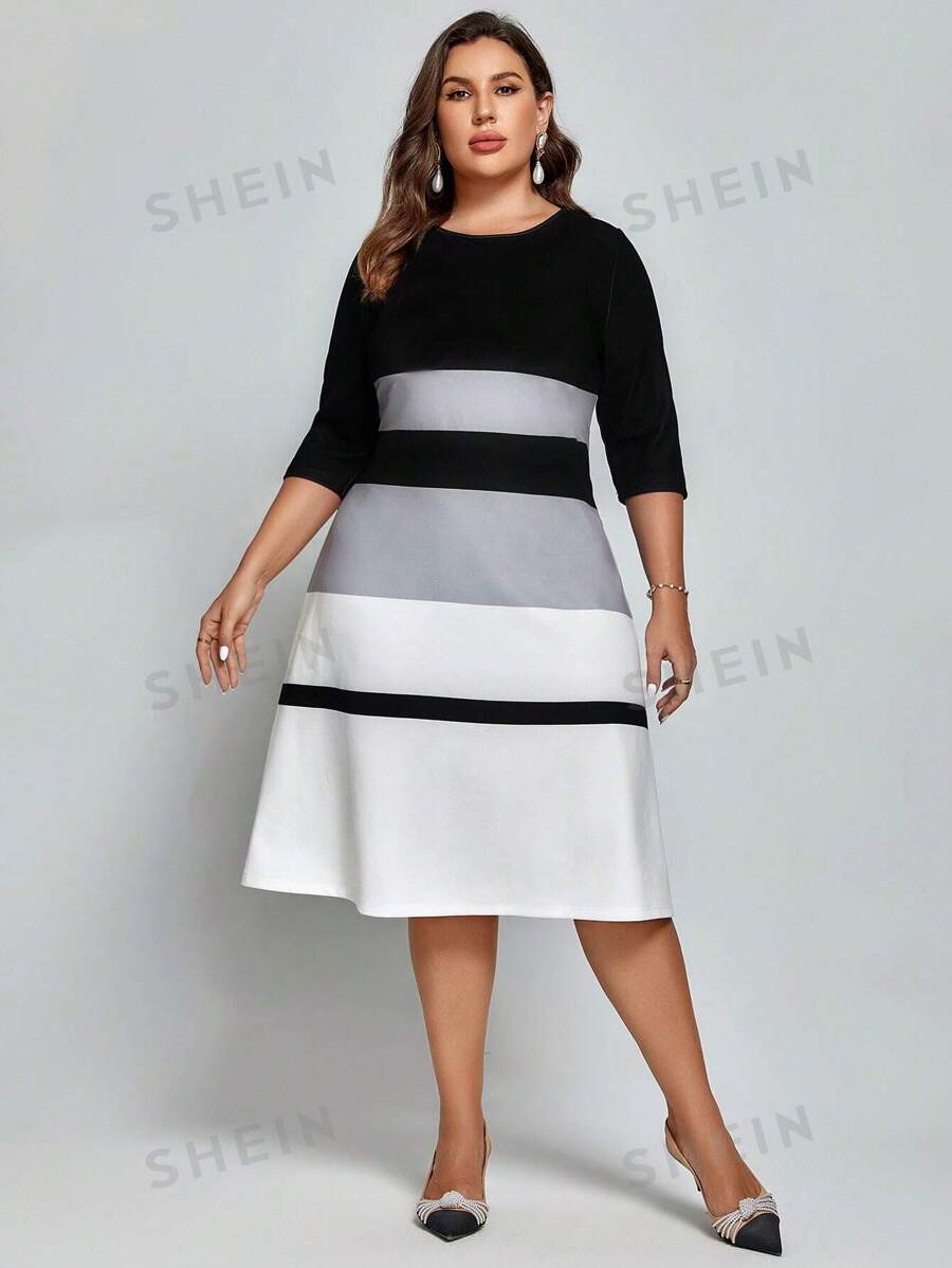 SHEIN Clasi Plus Colorblock A-line Dress | SHEIN USA