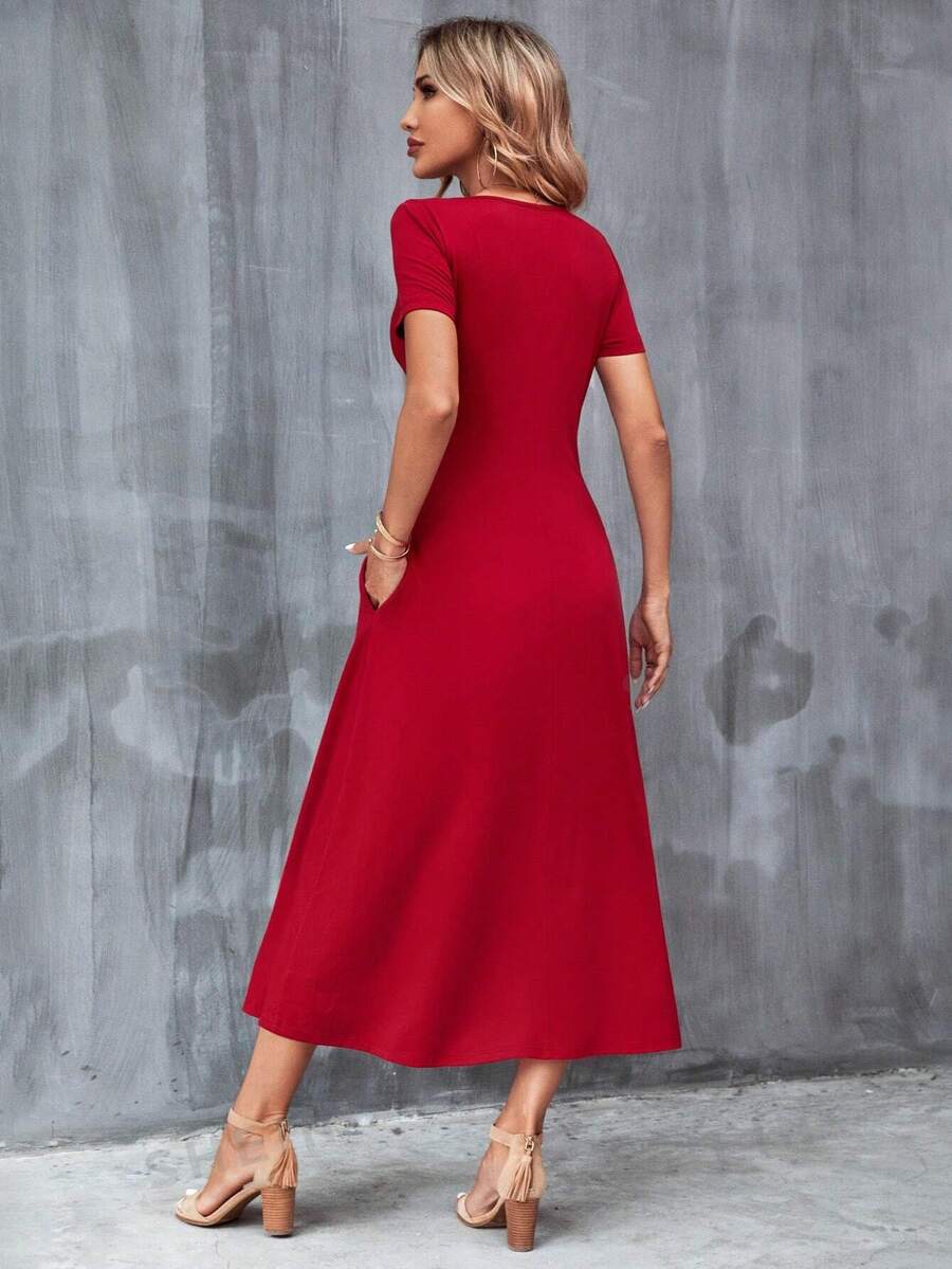 SHEIN Clasi Solid Hidden Pocket A-line Dress | SHEIN USA