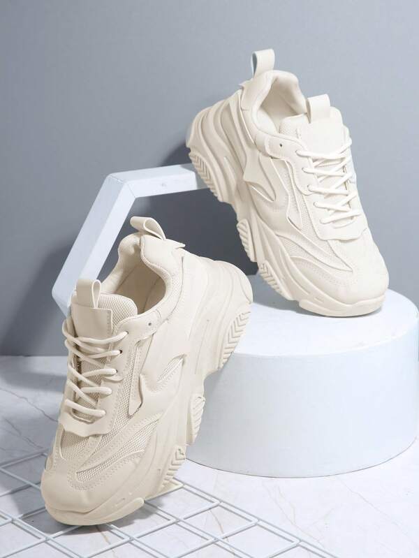 Mesh Knit Detail Lace Up Chunky Sole Trainers | SHEIN USA