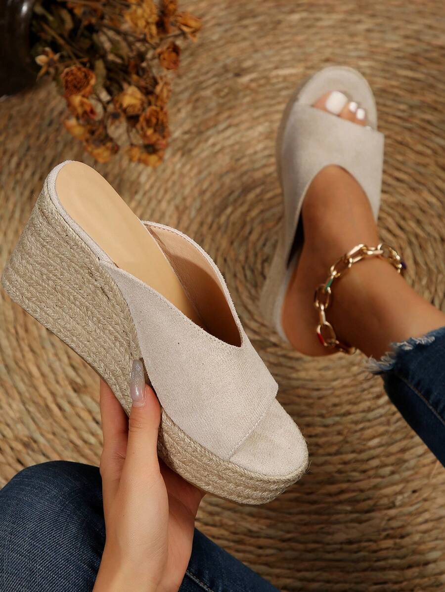 Women's Fashionable Beach Wearable Beige Wedge Heel & Thick Platform ...