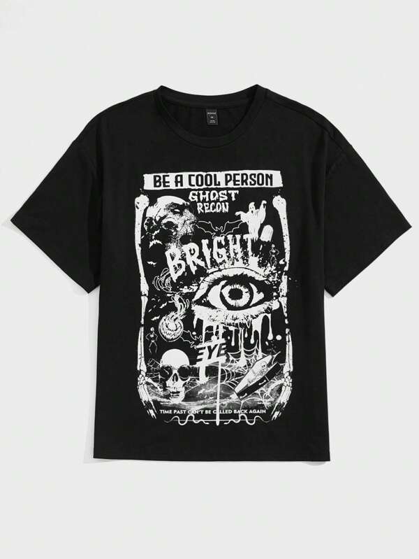 Romwe Hombres Camiseta Con Estampado De Letra Y Figura Moda De Mujer