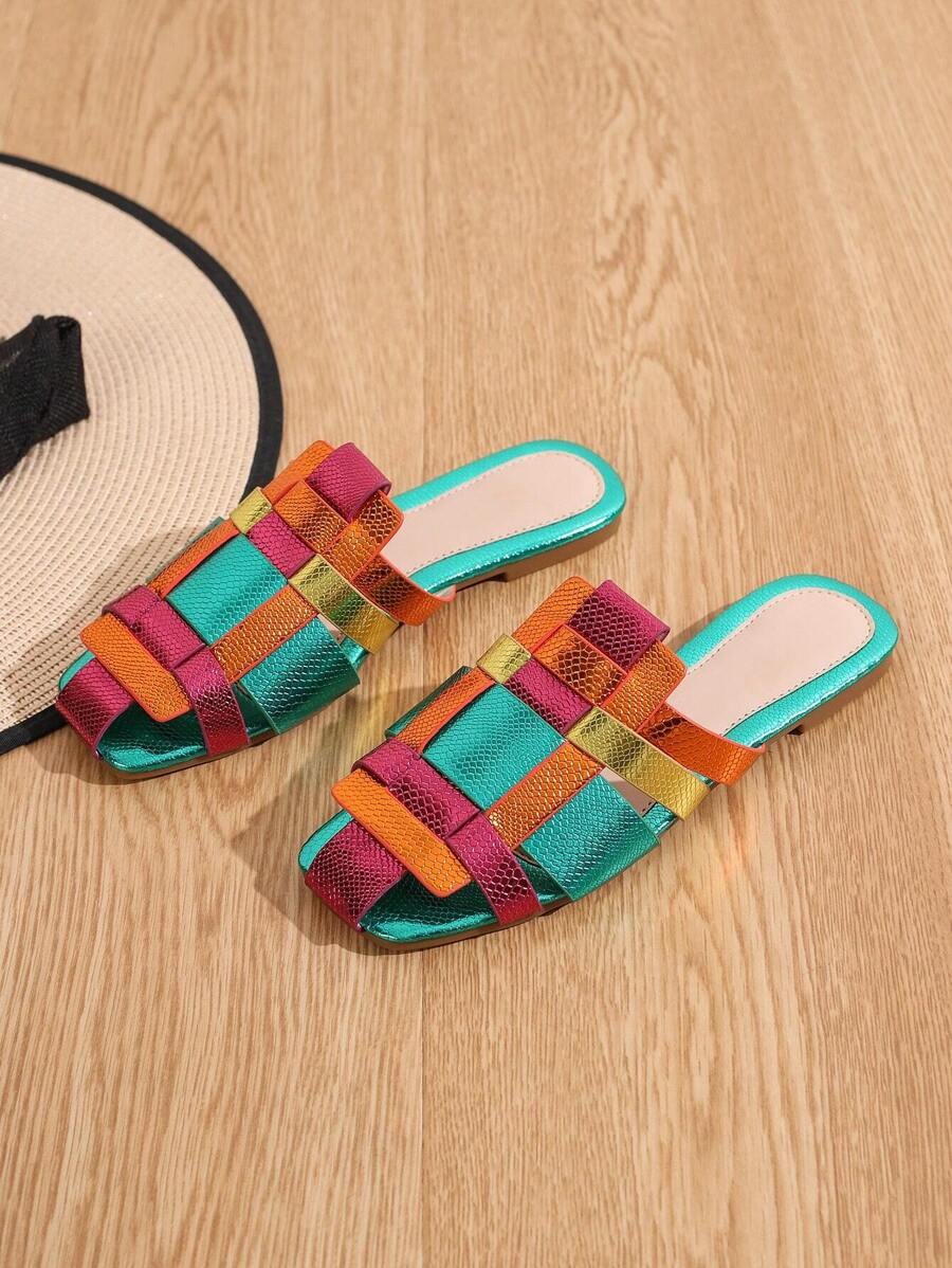 Women's Flat Sandals Color Block Slippers | SHEIN USA