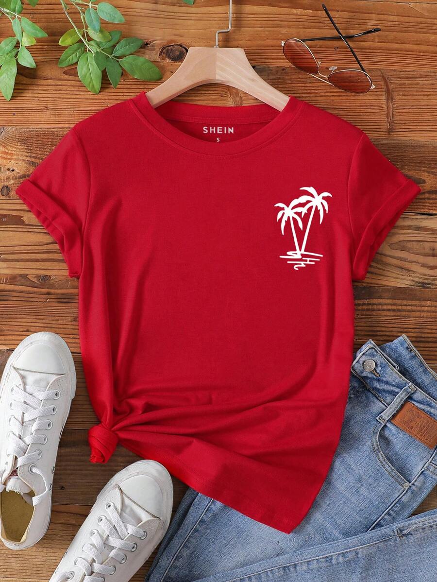 SHEIN VCAY Palm Tree Print Tee | SHEIN USA