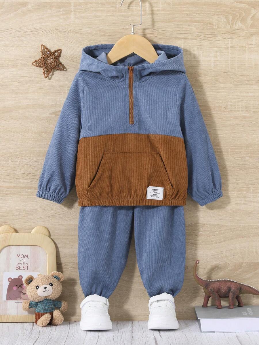 SHEIN Baby Boy Letter Patched Hooded Jacket & Pants | SHEIN USA