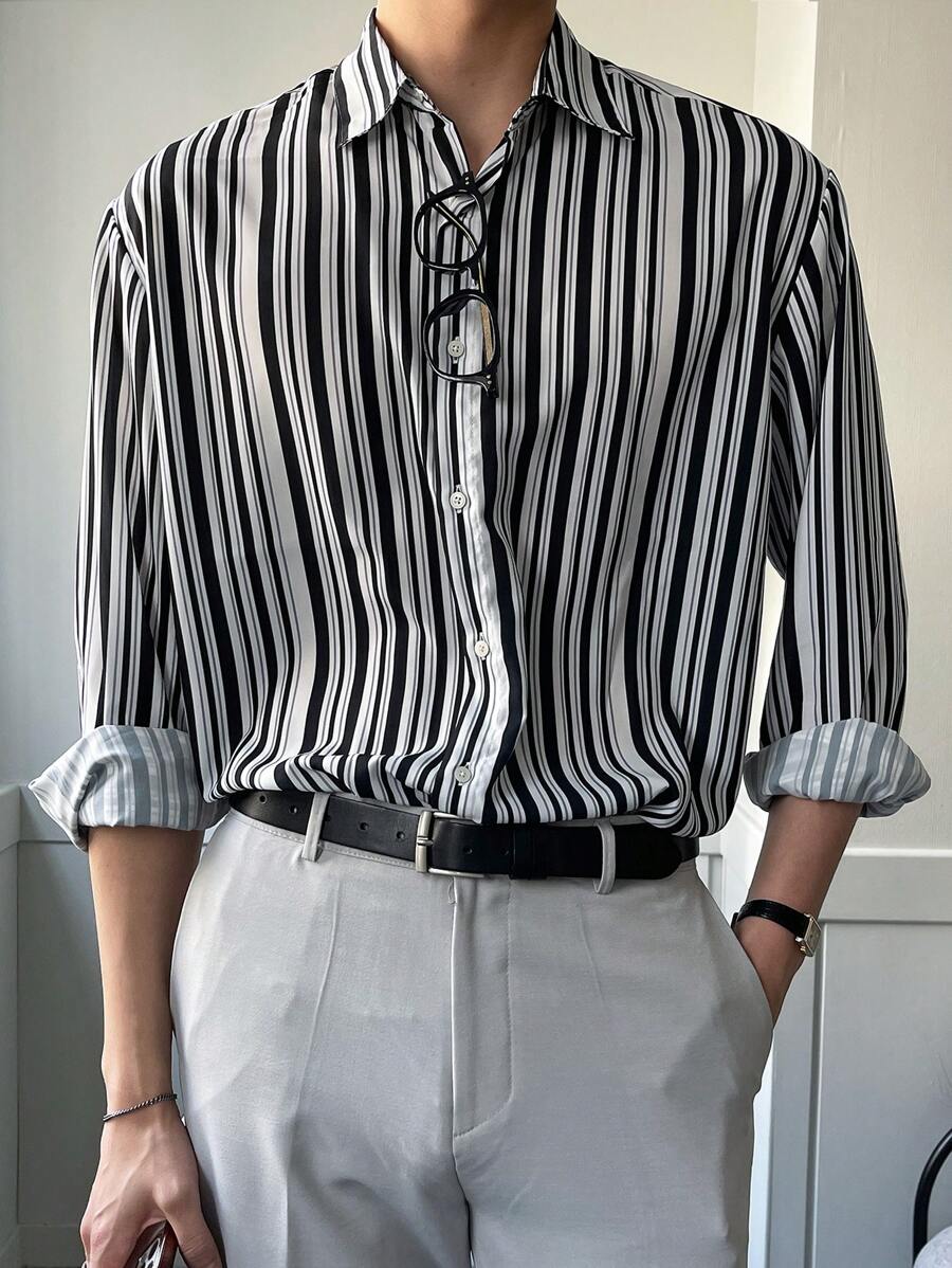 DAZY Men Striped Print Button Front Shirt | SHEIN UK