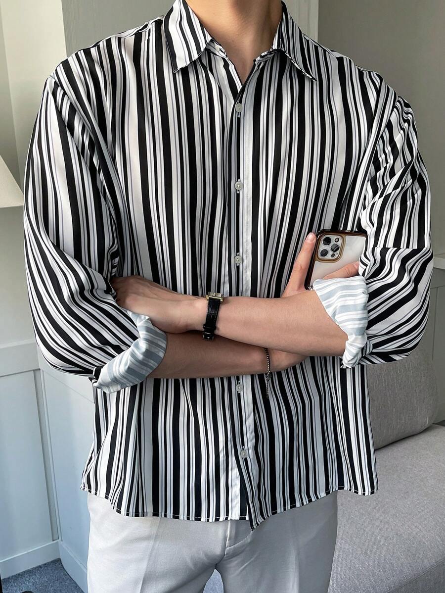 DAZY Men Striped Print Button Front Shirt | SHEIN UK