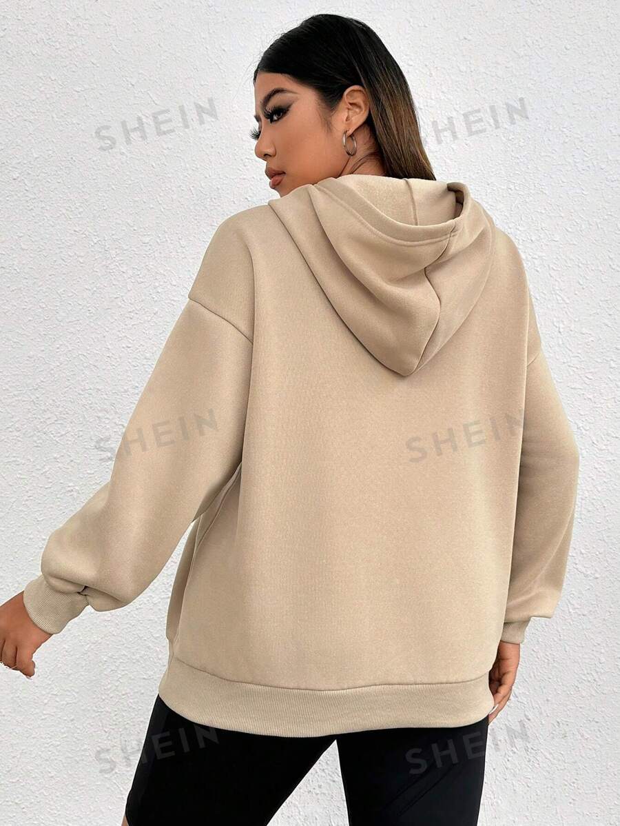 Shein Ezwear Plus Letter Graphic Kangaroo Pocket Drop Shoulder Hoodie