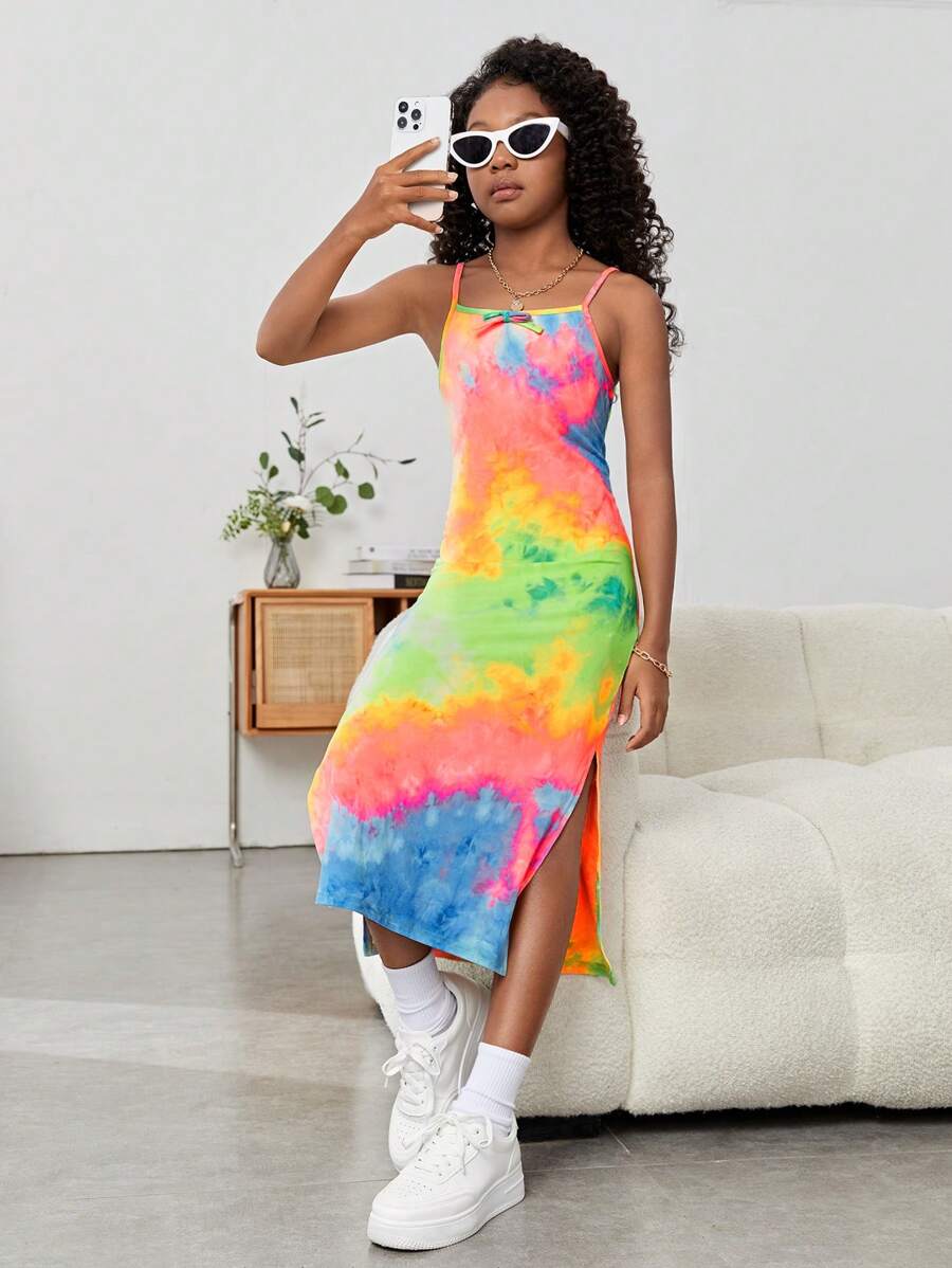 SHEIN SLAYR KIDS SLAYR KIDS Tween Girls' Colorful Tie Dye Side Slit ...