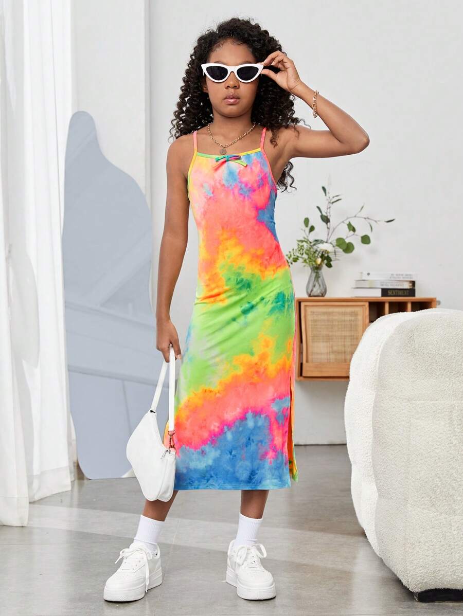 SHEIN Vestido Maxi Informal De Punto Para Niñas Adolescentes, Estampado ...