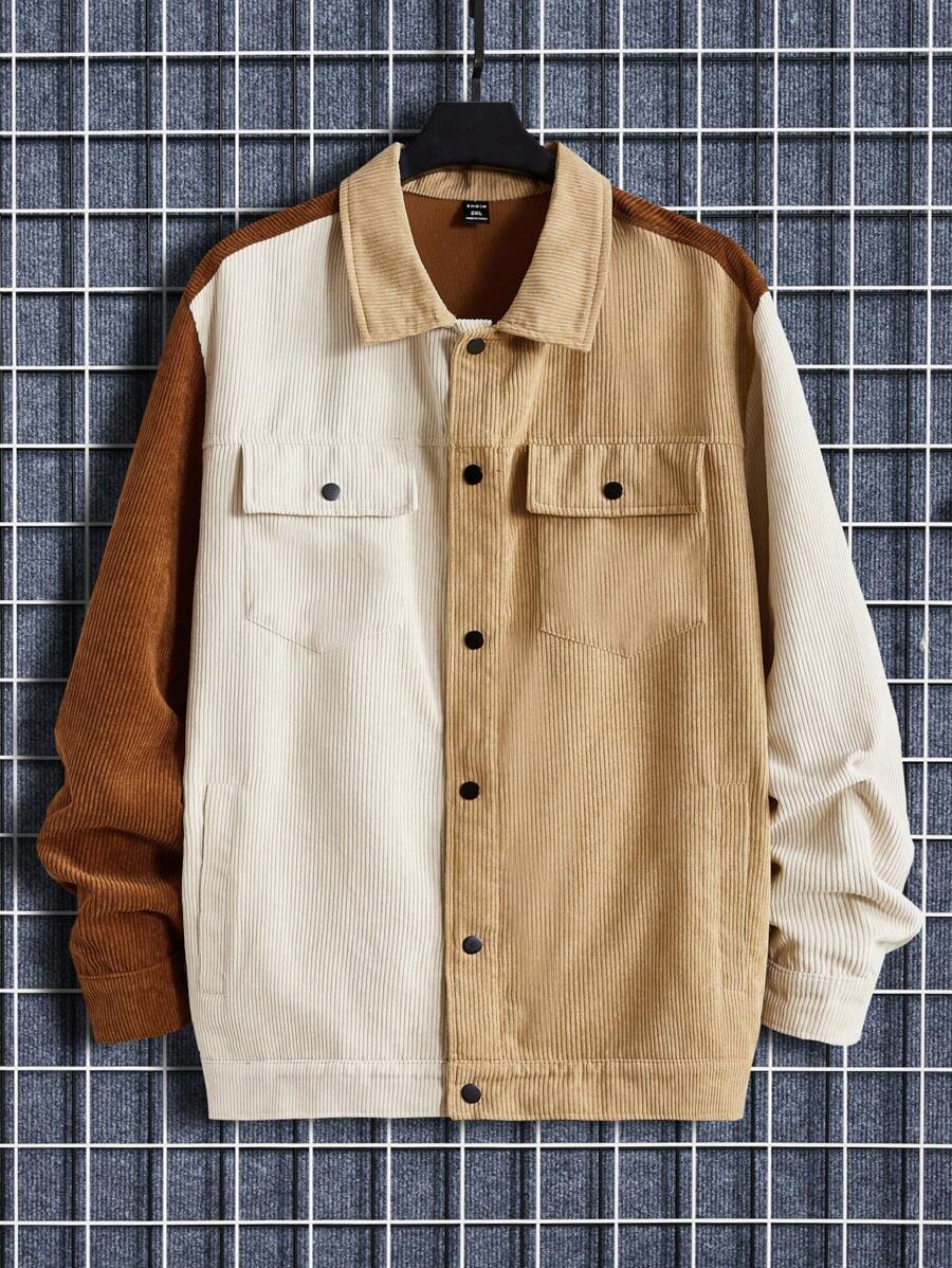 Manfinity Hypemode Men's Plus Size Loose Fit Two Tone Corduroy Shirt ...