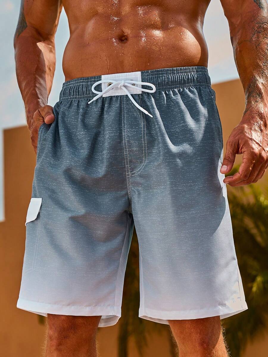 Surfspeed Men Ombre Flap Pocket Drawstring Waist Swim Trunks, Beach Vacation Shorts, Men's ...