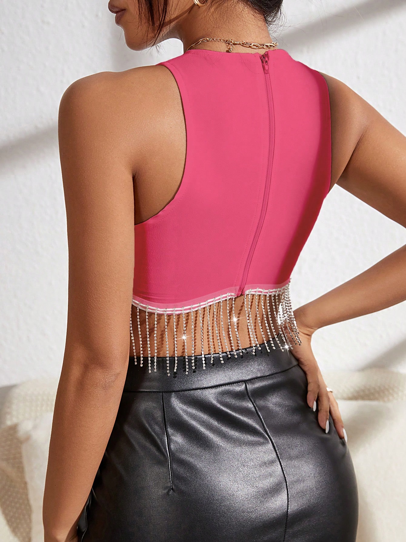 SHEIN BAE Rhinestone Fringe Hem Crop Tank Top | SHEIN UK