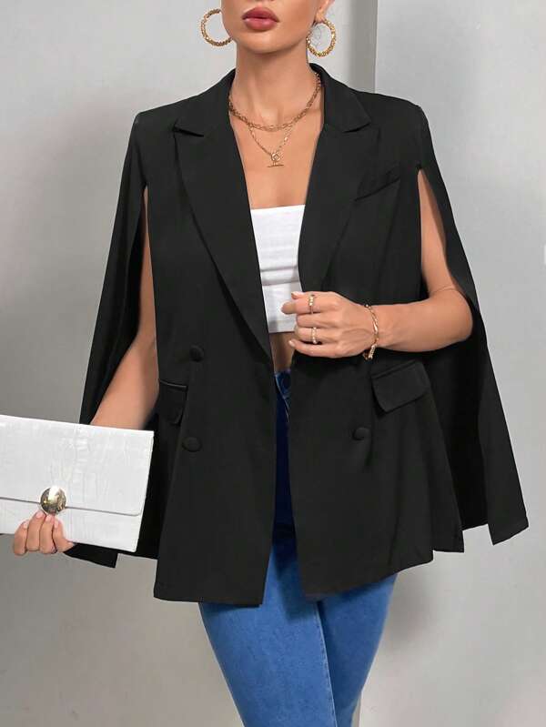Shein Privé Cloak Sleeve Double Breasted Cape Blazer Shein Uk