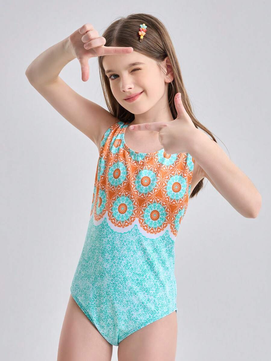 Solocote Tween Girl Geo Graphic One Piece Swimsuit Shein Usa