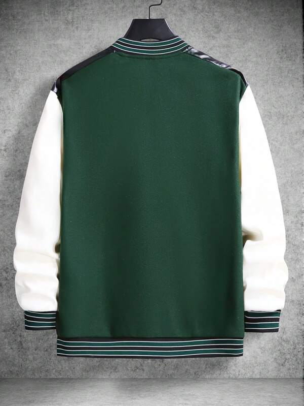 Manfinity Sporsity Men Letter Patched Striped Trim Colorblock Varsity