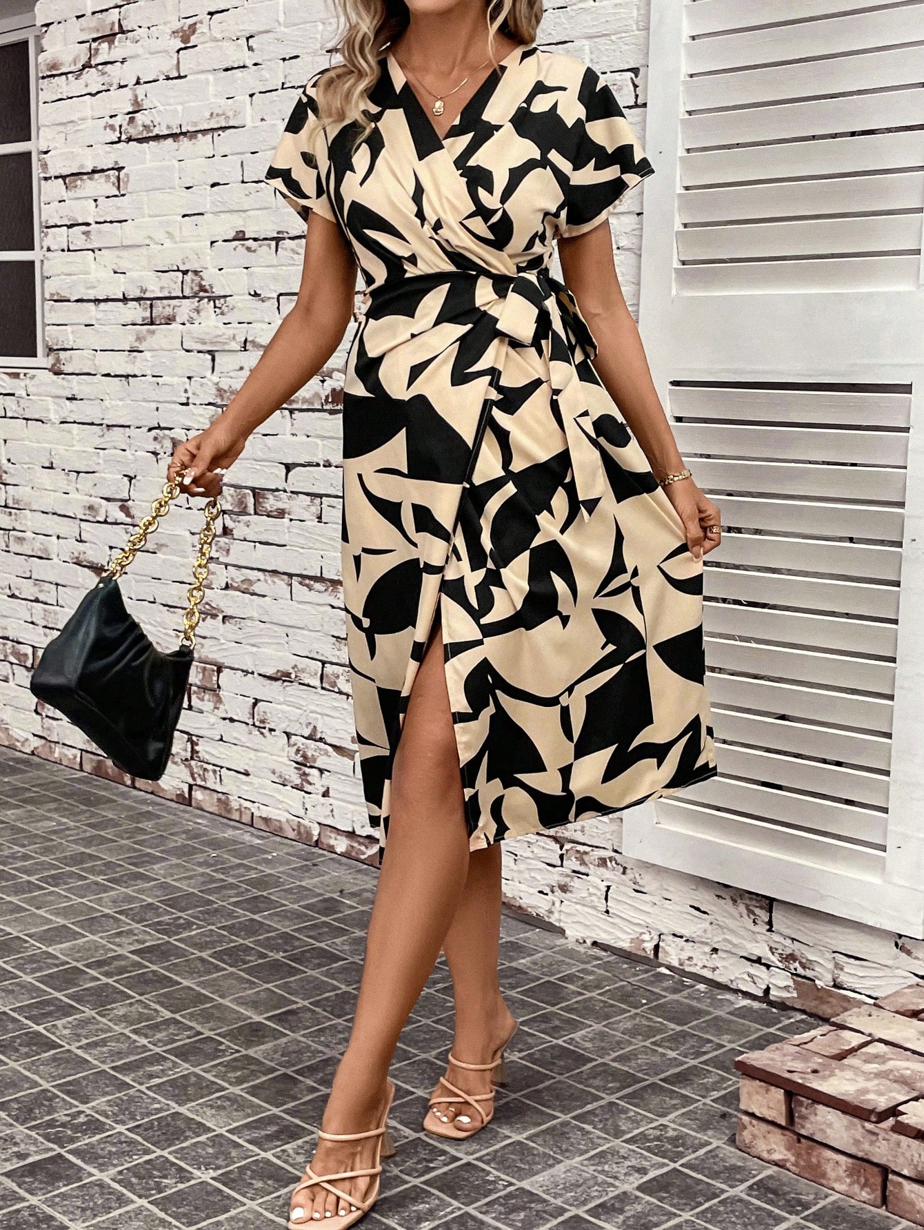 Shein Clasi Allover Print Batwing Sleeve Knot Side Wrap Dress Shein Usa