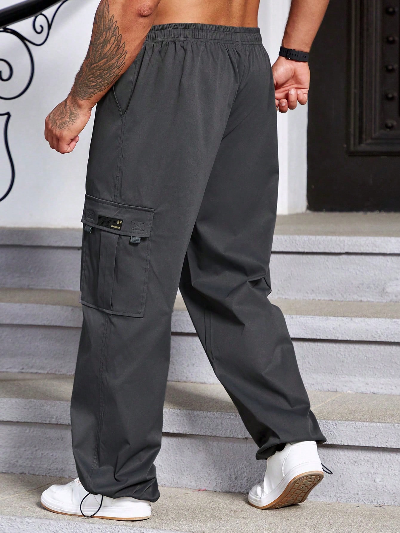 Manfinity Homme Men Flap Pocket Side Drawstring Waist Cargo Pants