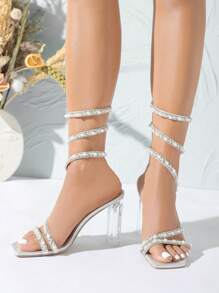 Women's Silver Chunky Heel Strappy Sandals | SHEIN USA