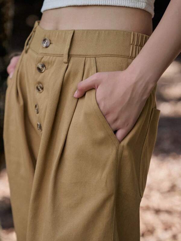 DAZY Solid Button Fly Pants | SHEIN USA