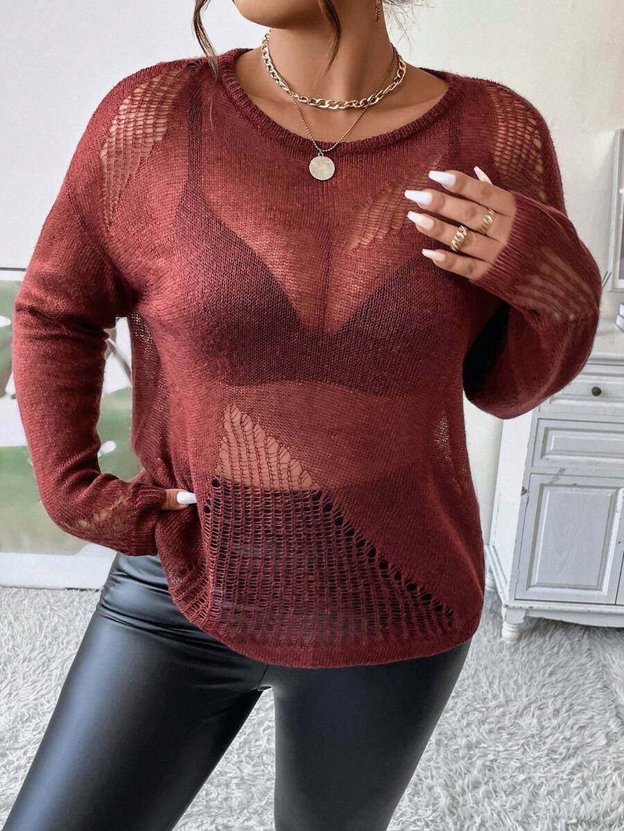 SHEIN Relaxiva Plus Pull Épaule tombante En Tricot (Sans Soutien-Gorge ...