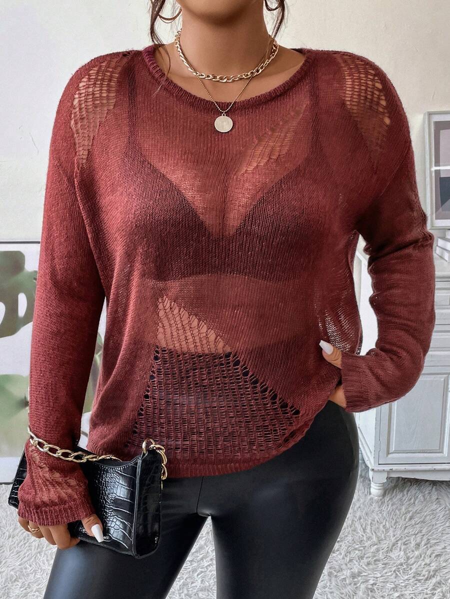 SHEIN Relaxiva Plus Pull Épaule tombante En Tricot (Sans Soutien-Gorge ...