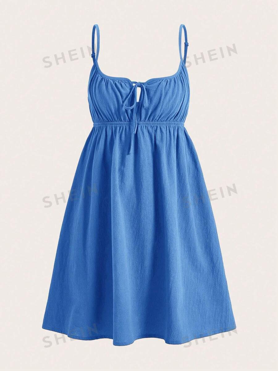 Shein Ezwear Solid Tie Front Cami Dress Shein Usa