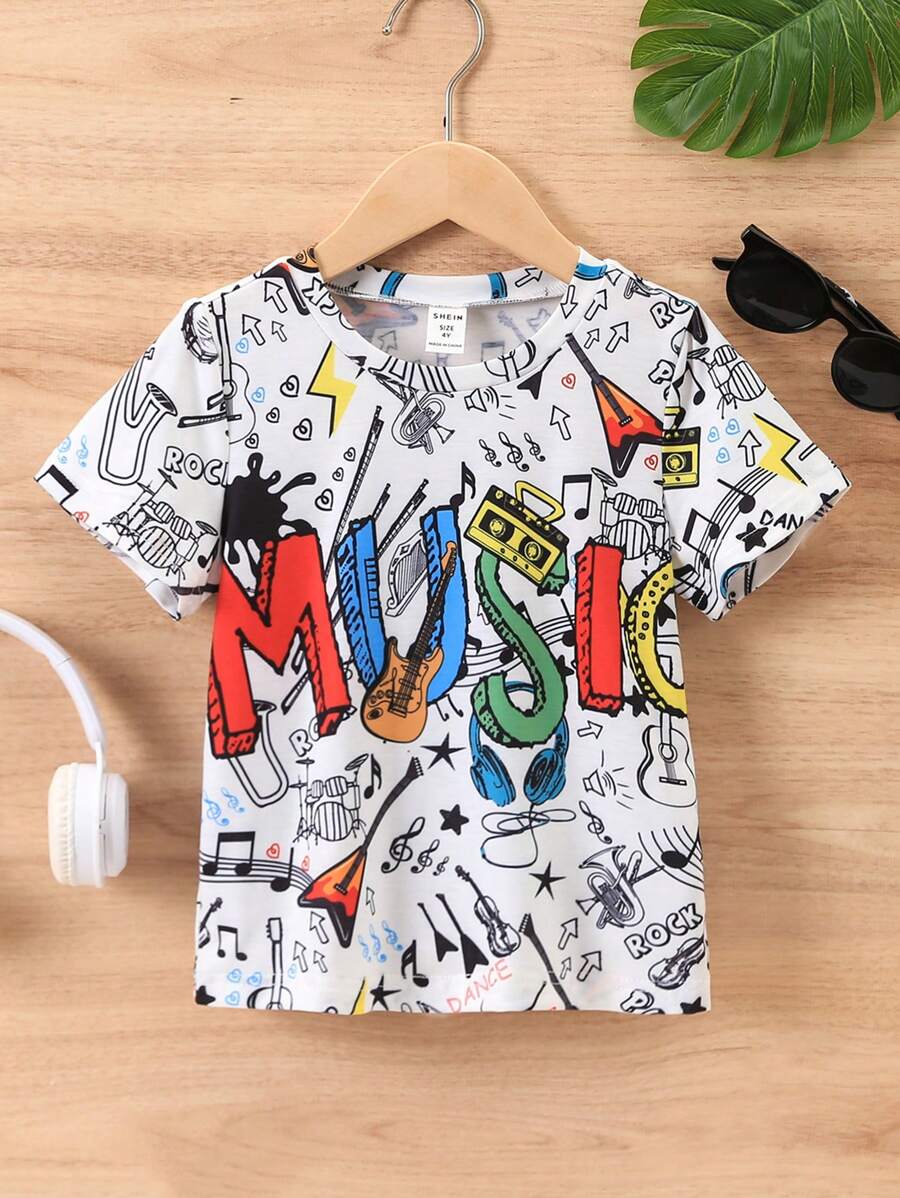 SHEIN Young Boy White Casual Cute T-shirt With Letter Print, Regular ...