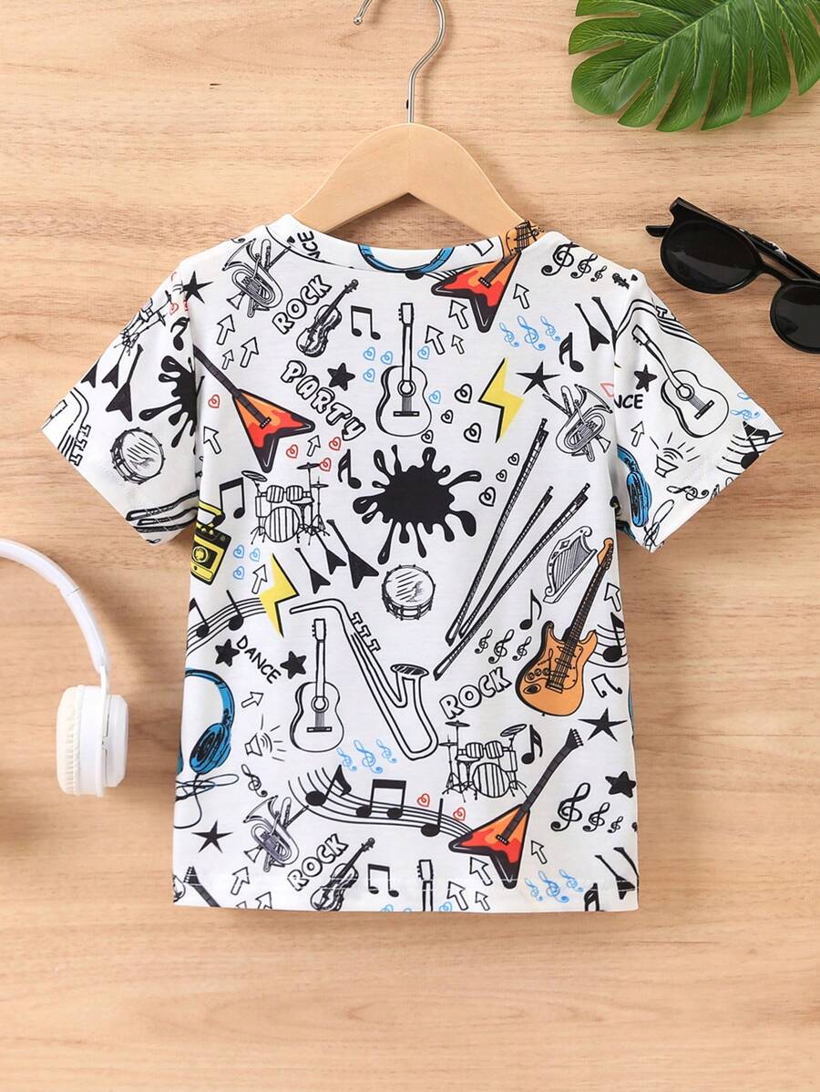 SHEIN Young Boy White Casual Cute T-shirt With Letter Print, Regular Sleeves And Round Neck For ...