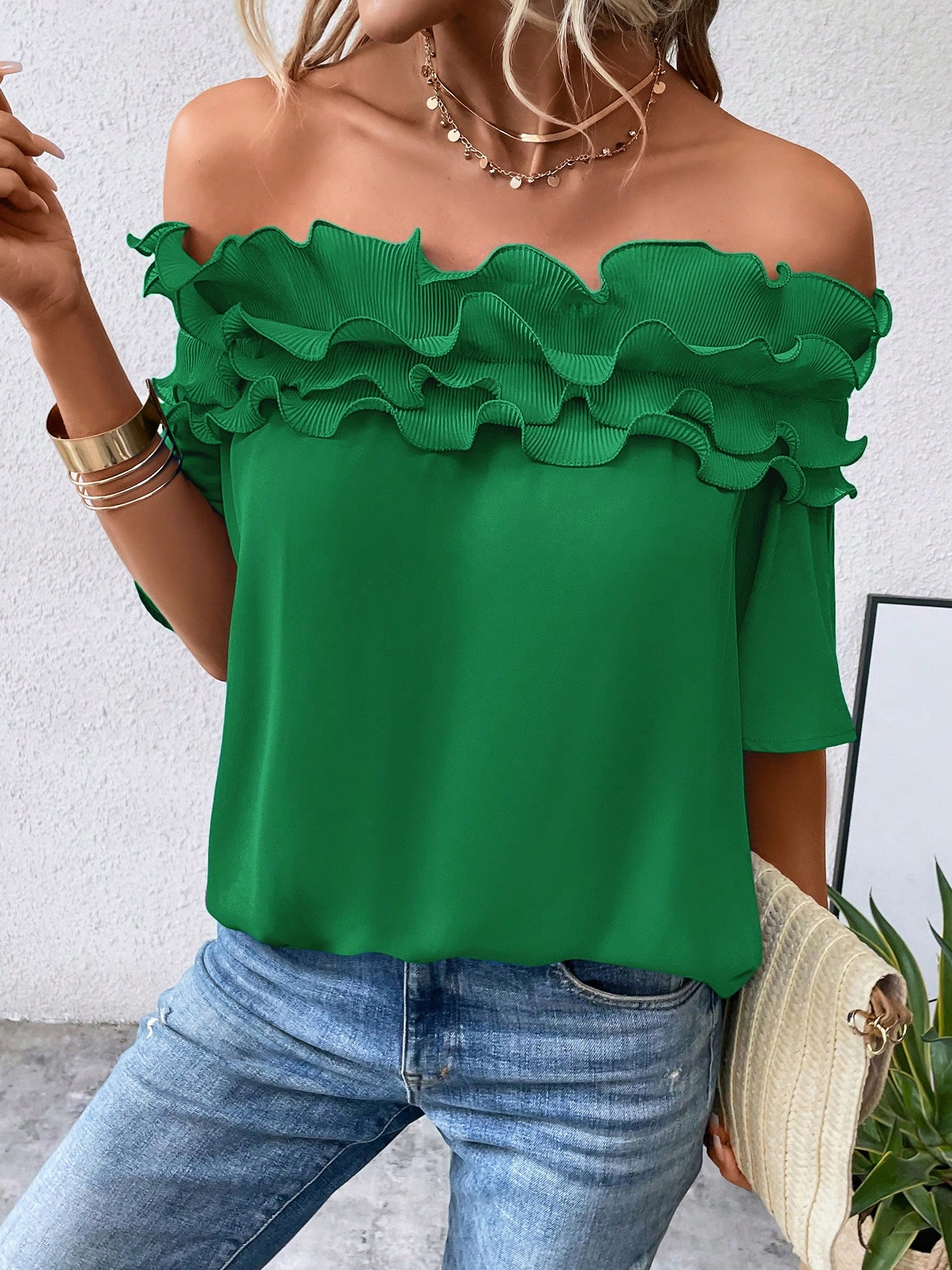 Shein Clasi Off Shoulder Ruffle Trim Blouse Shein Usa