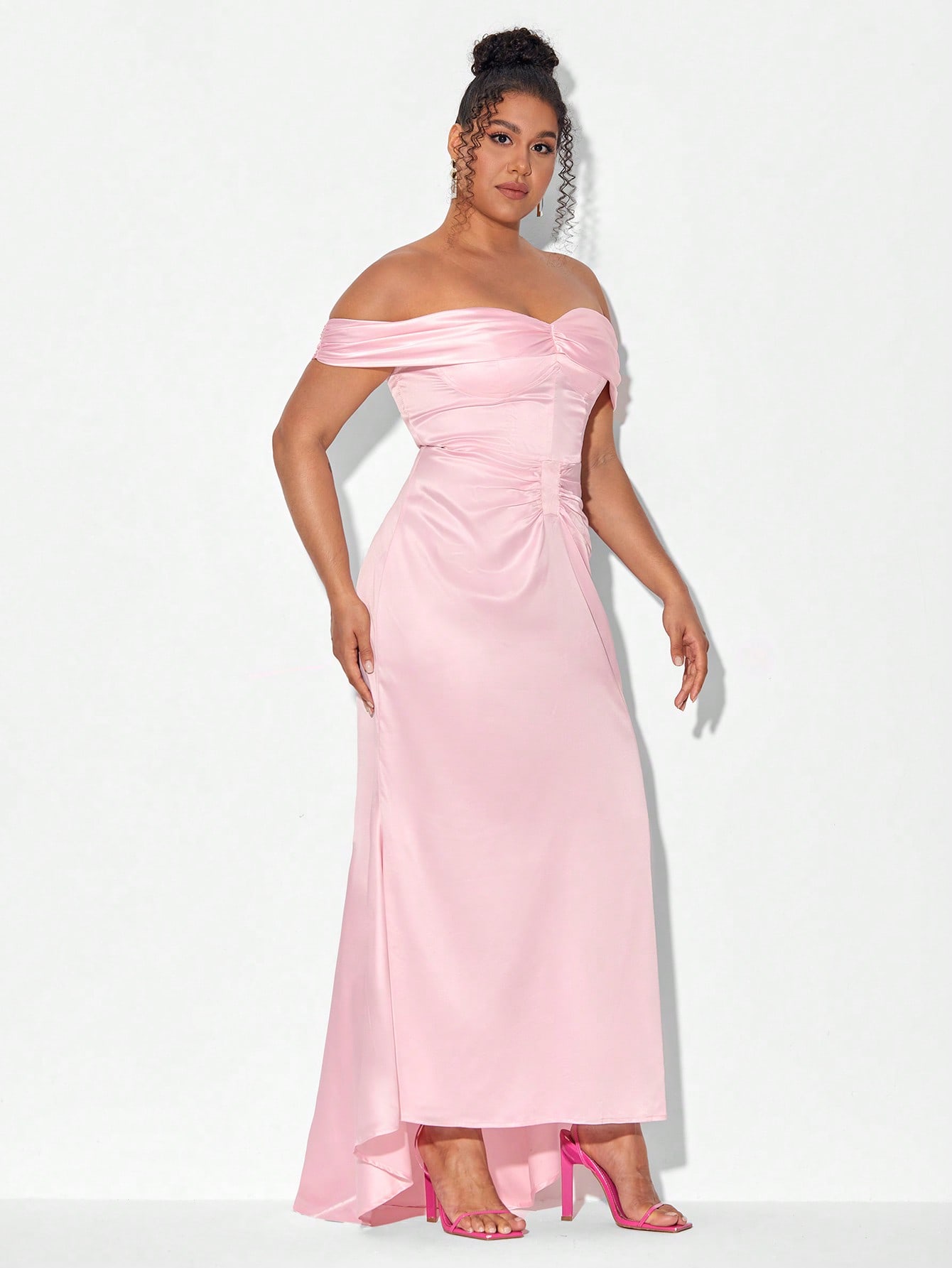 Mindsi Plus Off Shoulder Ruched Front Dress | Shein Usa