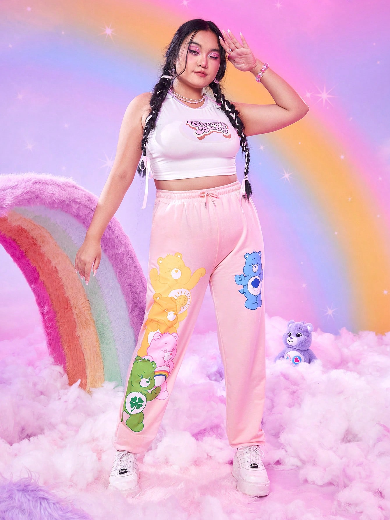 ROMWE X Care Bears Plus Cartoon Graphic Drawstring Waist Sweatpants ...