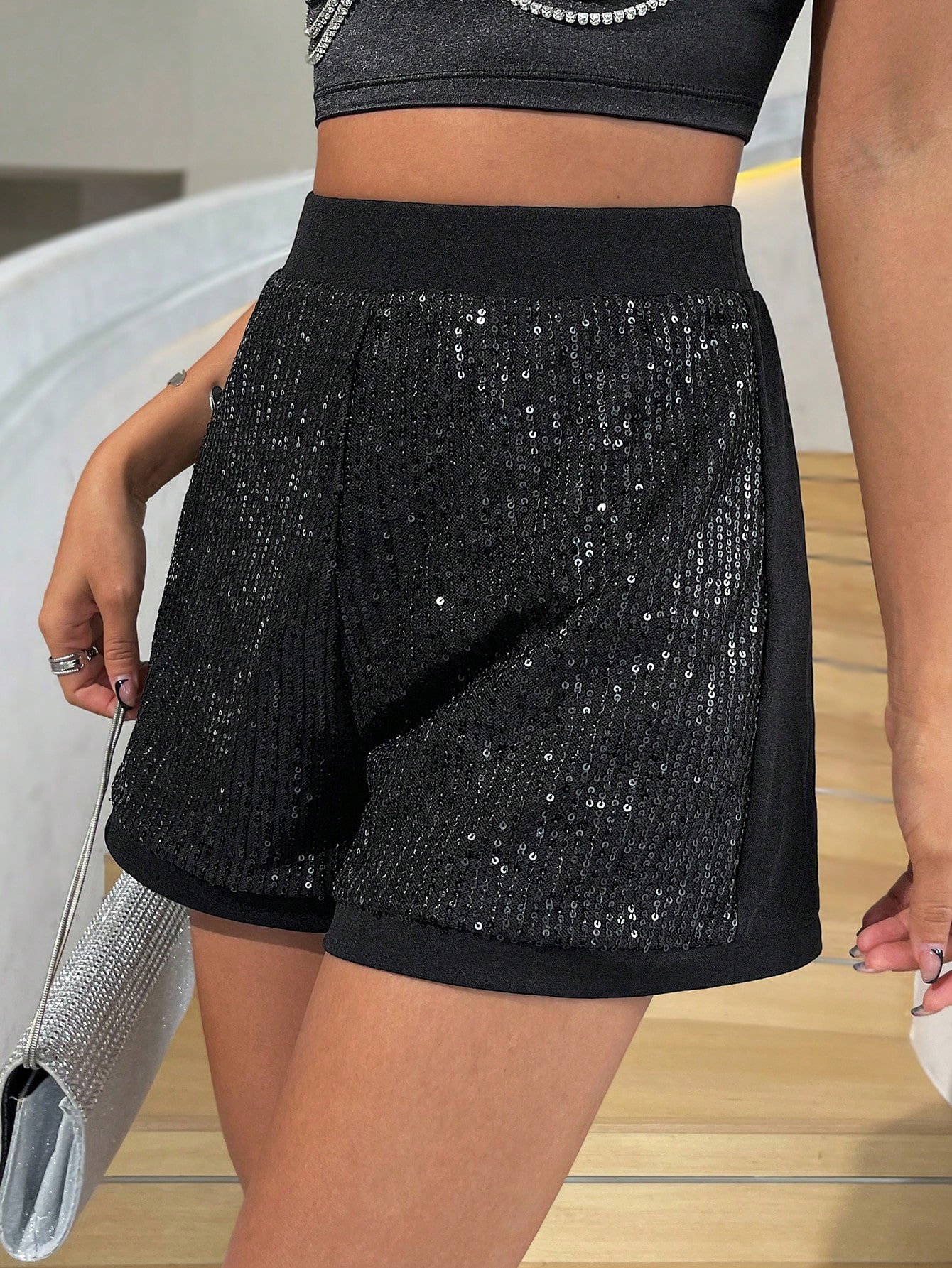 SHEIN Privé High Waist Sequin Shorts | SHEIN UK