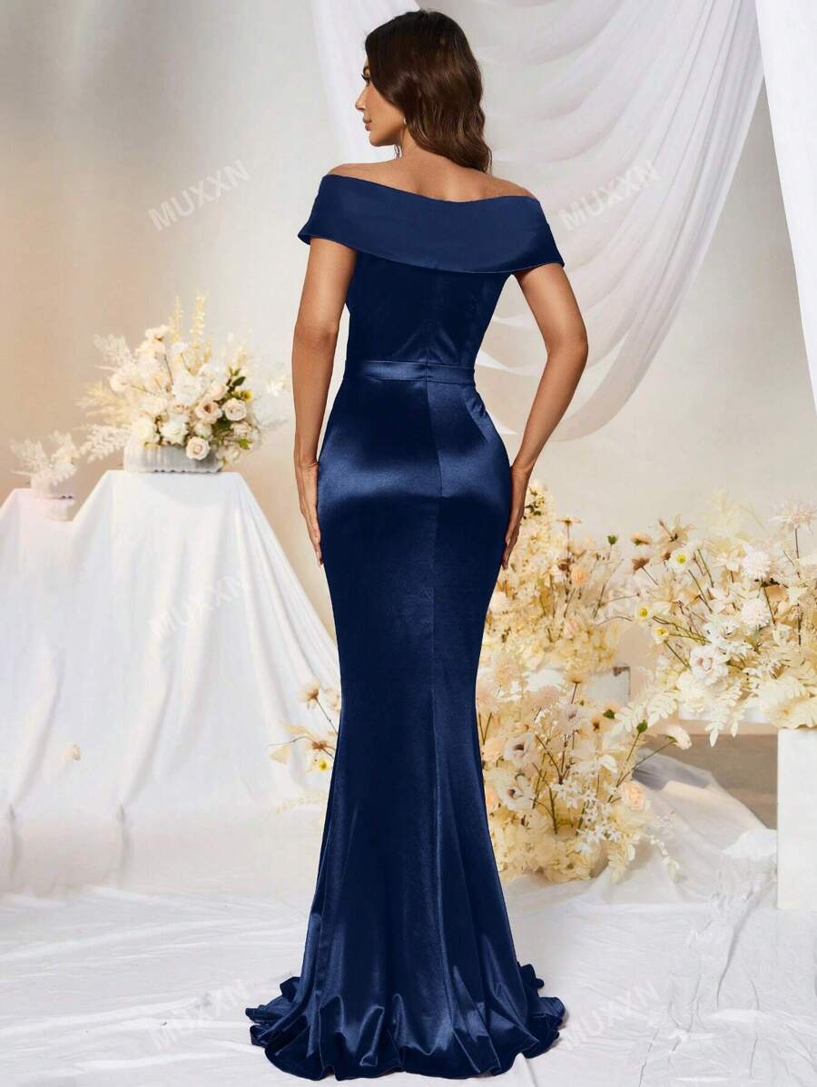 MUXXN Off Shoulder Mermaid Hem Satin Party Dress Elegant Formal Evening Prom Wedding Guest Gown ...